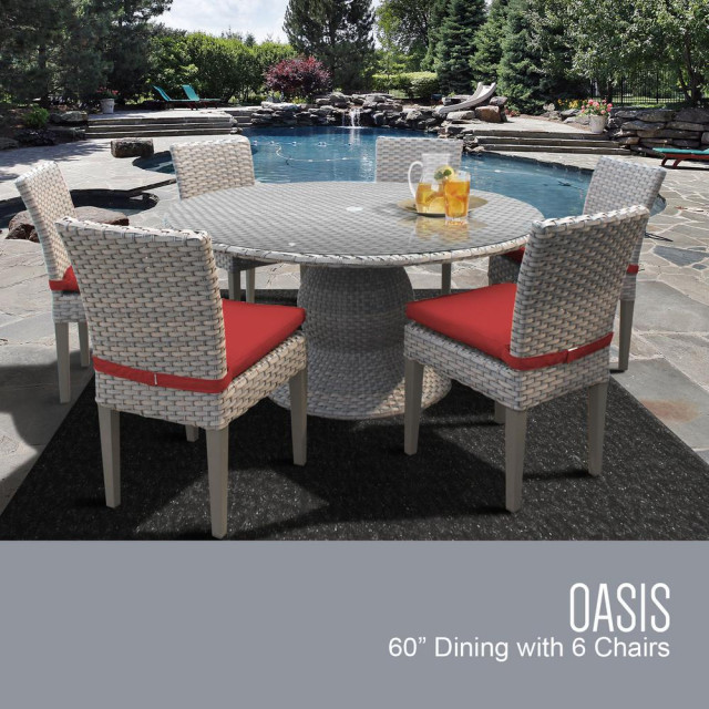 Florence 60 Inch Outdoor Patio Dining Table With 6 Armless Chairs ...