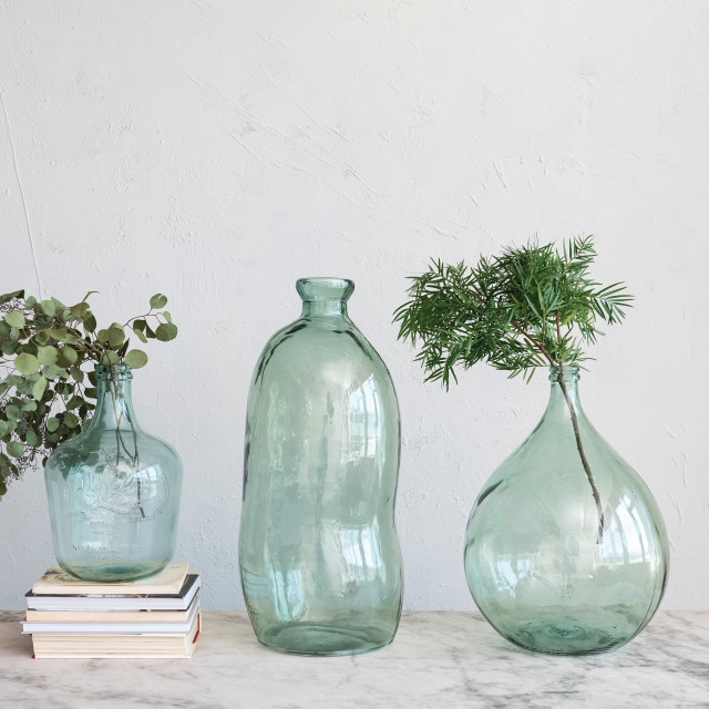 Round Reclaimed Glass, Green - Transitional - Vases - by Olive Grove ...