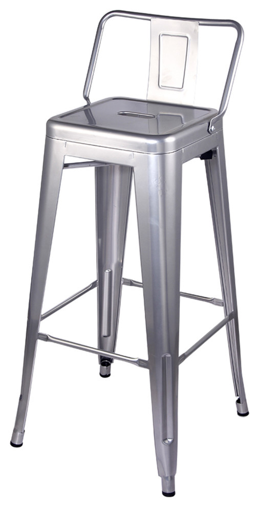 Silver Lowback Metal Bar Stools, Set of 3 - Industrial - Bar Stools And ...