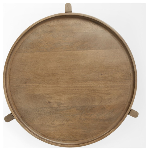 Cleaver I Medium Brown Solid Wood Round Accent Table - Transitional ...