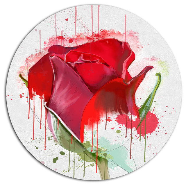 Colorful Red Rose Sketch Watercolor, Floral Disc Metal Wall Art, Disc ...