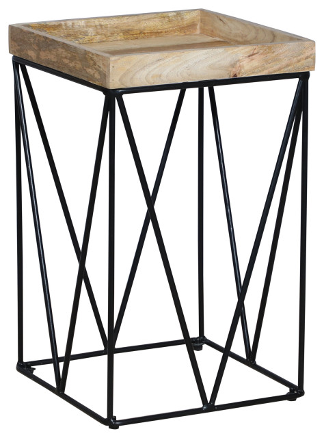 Benzara UPT-262395 Industrial End Side Table, Square Tray Top, Brown ...