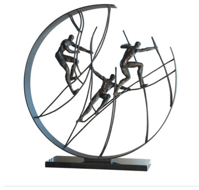Modern Man Oversize Circle Climbing Sculpture Art Deco Round Dark ...