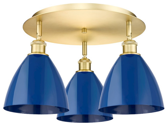 Innovations Ballston Dome 3-Light 19" Flush, Gold/Blue, 516-3C-SG-MBD-75-BL - Contemporary ...