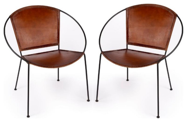 Home Square Modern Leather Accent Chair in Brown Finish - Set of 2 ...