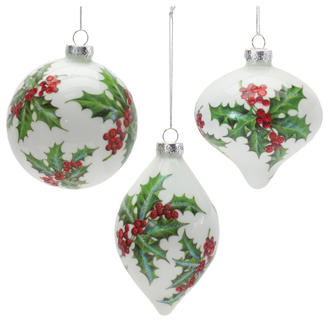 Glass Holly Berry Ornament, 6-Piece Set - Modern - Christmas Ornaments ...