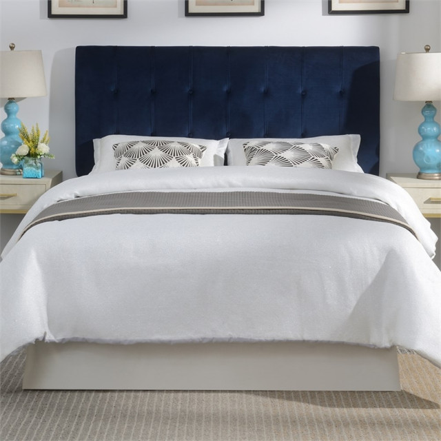 Regina Navy Blue Velvet Upholstered Queen Headboard - Contemporary ...