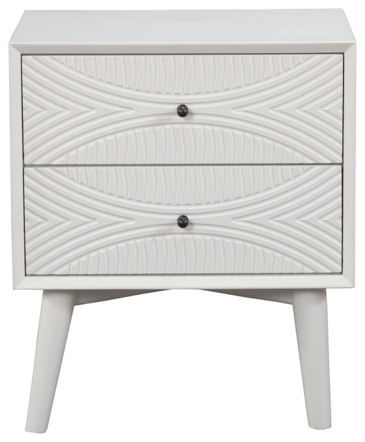 White Groovy 1 Drawer Wood Nightstand - Midcentury - Nightstands And ...