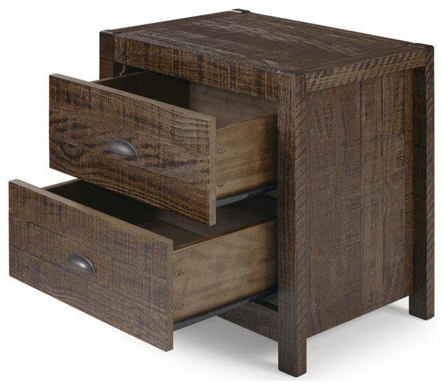 24" Dark Brown Distressed Solid Wood Two Drawer Nightstand - Rustic ...