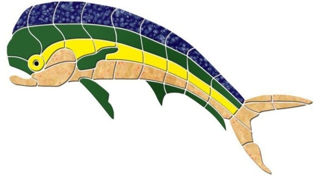 Bull Dolphin Mahi-Mahi Ceramic Swimming Pool Mosaic, 12"x7" - Beach ...