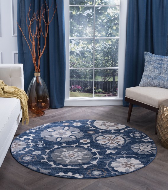 Wendy Transitional Floral Area Rug, 7'10'' Round - Contemporary - Area ...