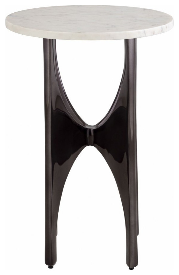 White Marble Top Accent Table in Black Nickel and White Finish Shiny ...