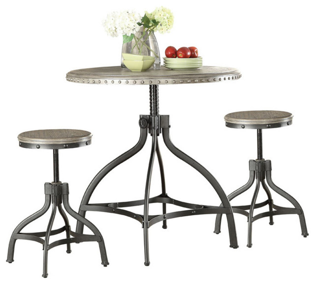 3 Piece Adjustable Counter Height Set, Gray Oak/Black Finish ...