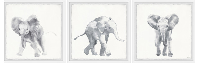 Baby Elephant Walk Triptych, 36"x12" - Contemporary - Wall Accents - by ...