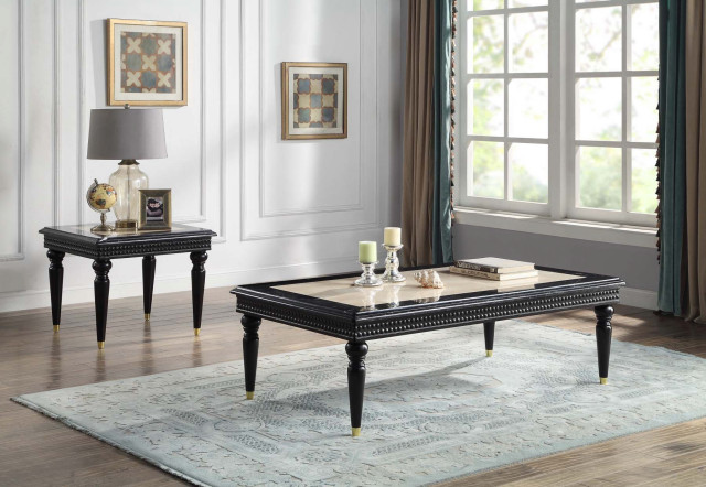 Rectangular Marble Top Coffee Table, Black - Traditional - Coffee ...