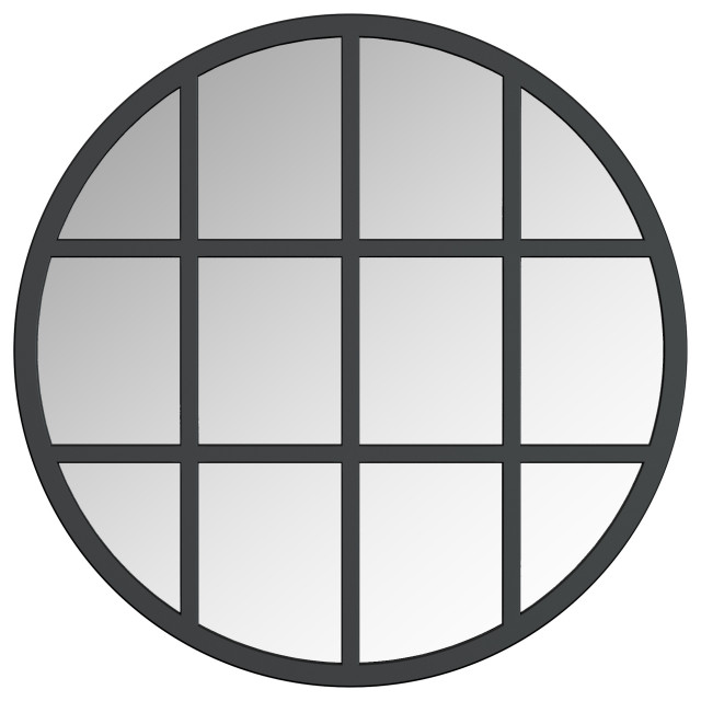 Sadler Black Framed round window pane mirror - Transitional - Bathroom ...