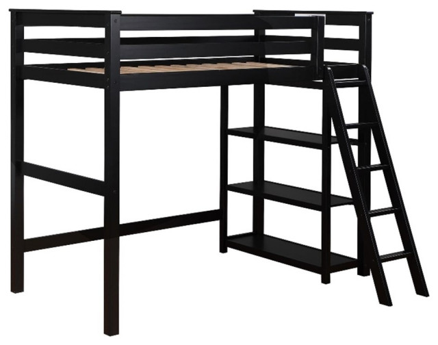 Coaster 3-Shelf Transitional Wood Twin Workstation Loft Bed in Black ...