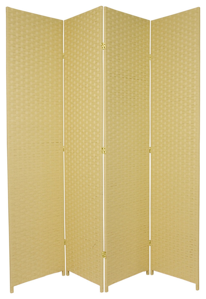 Large Room Divider, Double Hinged Panels With Natural Woven Fiber, Dark ...
