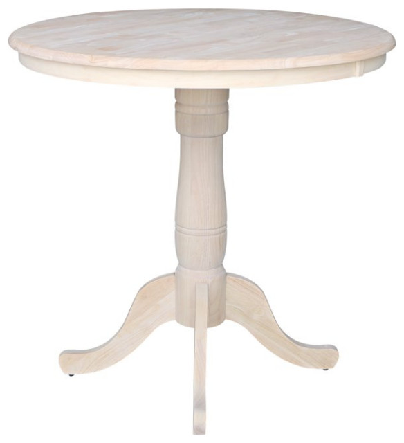 Traditional Counter Dining Table, Wide Circular Top & Pedestal Base ...