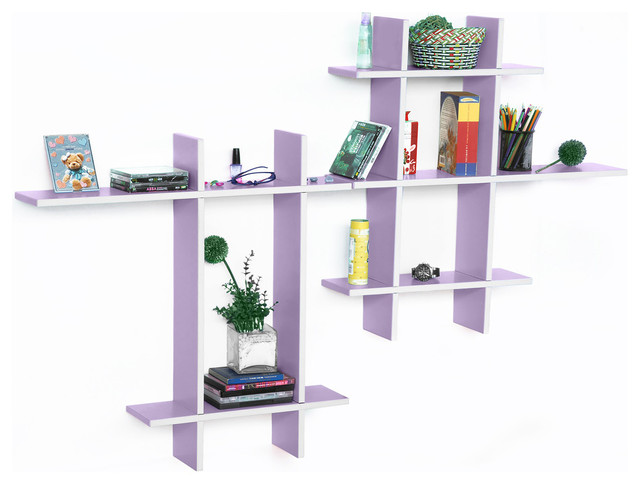 Gray Violet-MEGA Leather Cross Type Shelf / Bookshelf / Floating Shelf ...