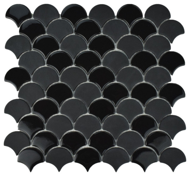 Expressions Scallop Glass Mosaic Floor and Wall Tile, Black, Sample ...