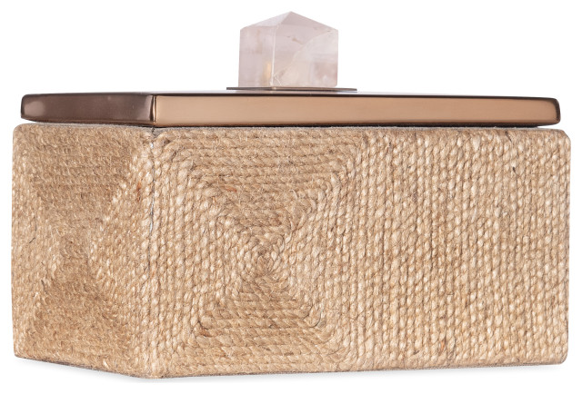 Natural Rope Box With Rose Quartz Pyramid Handle Small - Beach Style ...
