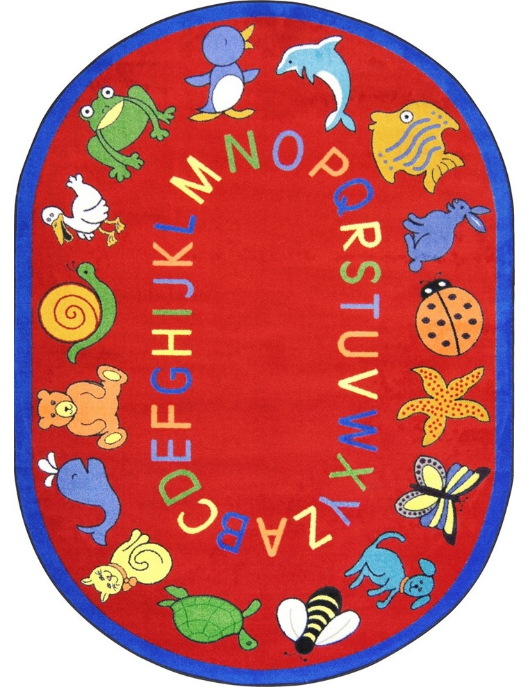 Kid Essentials, Early Childhood ABC Animals Rug, 7'8" x 10'9" Oval ...