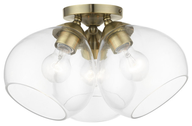 Catania 3 Light Antique Brass Semi-Flush - Transitional - Flush-mount ...