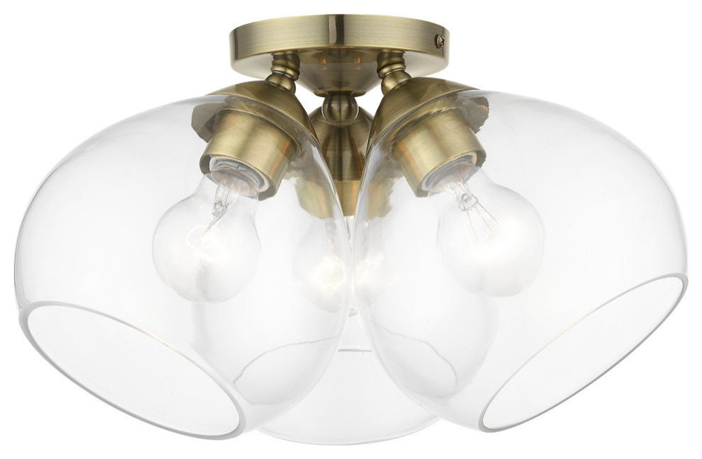 Catania 3 Light Antique Brass Semi-Flush - Transitional - Flush-mount ...