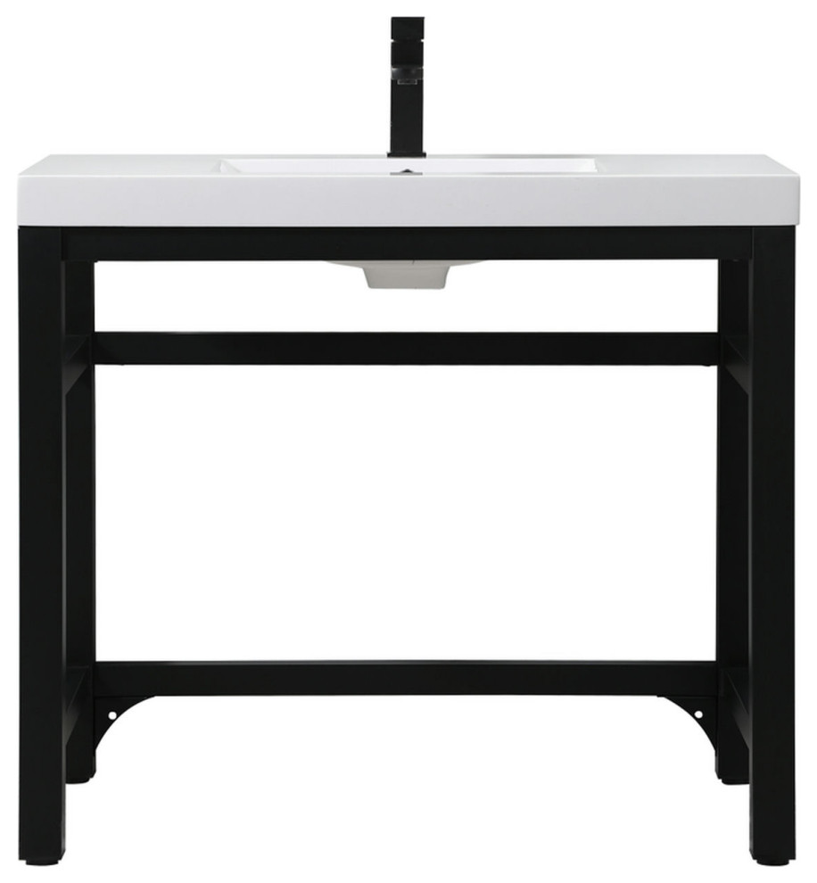 36" ADA Compliant Single Bathroom Metal Vanity, Black - Transitional ...