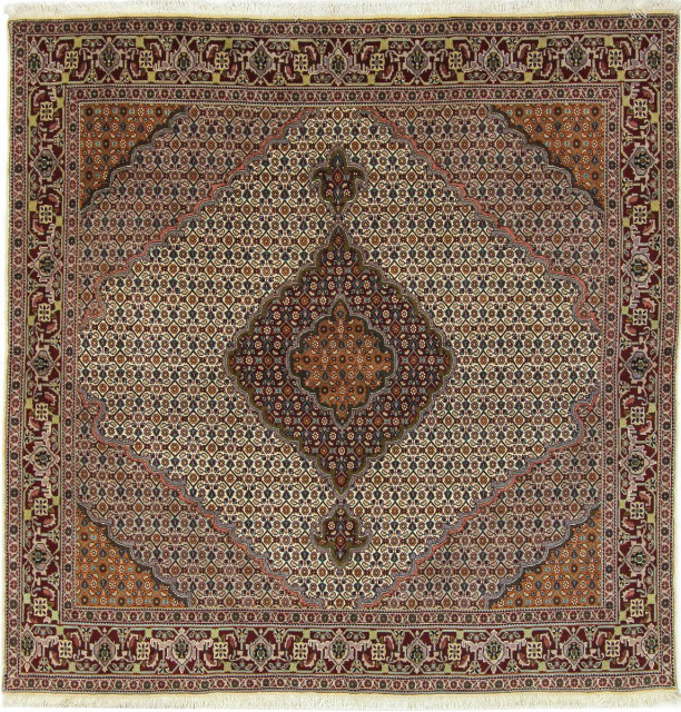 Persian Rug Tabriz Mahi 6'8"x6'7" Hand Knotted, 6'8"x6'7" - Traditional ...