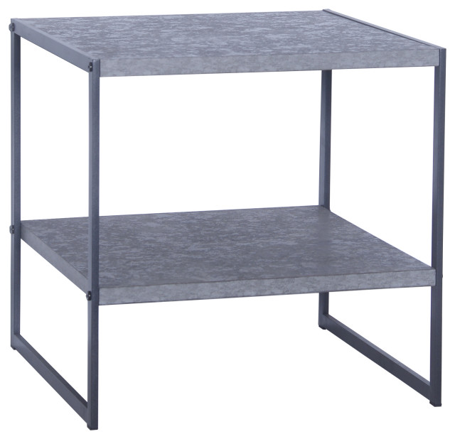 Square Side End Table, Storage Shelf Rustic Slate Concrete, Black Metal ...