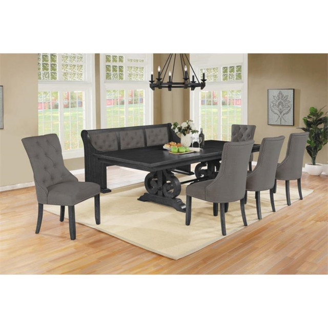 Dark Gray Wood Extendable Dining Table with Two 16" Removable Leaves ...