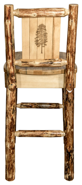 Glacier Country Counter Height Bar Stool, Back, Laser Engraved Pine ...