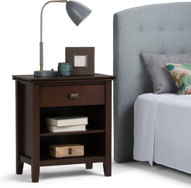 Artisan Solid Wood 24 Inch Wide Bedside Nightstand Table In Russet Brown - Transitional ...