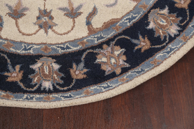 Traditional Floral Round Oriental Area Rug Wool Hand-tufted 6x6, 6'0" x ...