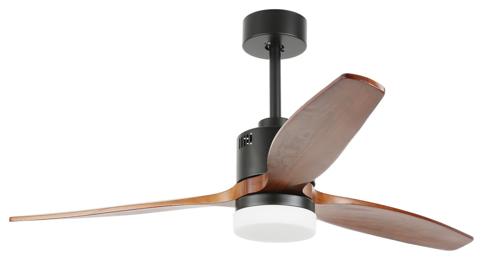 52'' 3-Blade Solid Wood Ceiling Fan With Remote Control, LED ...