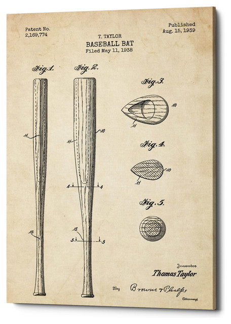 Epic Graffiti "Baseball Bat Blueprint Patent Parchment" Giclee Canvas ...
