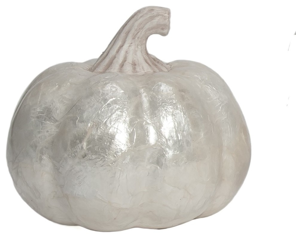 6" Medium Capiz Pumpkin, White - Farmhouse - Decorative Objects And ...