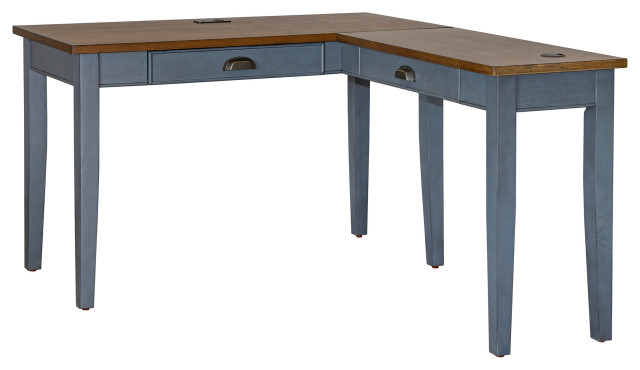 Farmhouse Wood Writing Desk and Return - Transitional - Desks And ...