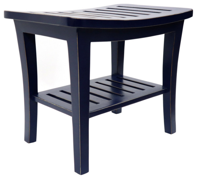 Genuine Teak Slightly Distressed Finish Spa Or Shower Bench, Navy ...