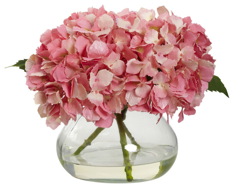 Nearly Natural Blooming Hydrangea With Vase - Traditional - Artificial ...