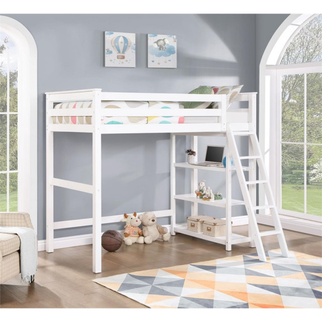 Coaster 3-Shelf Transitional Wood Twin Workstation Loft Bed in White ...