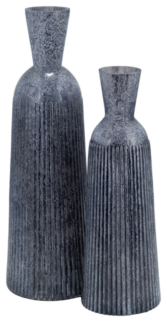 20", Grooved Glass Vase, Blue, 7x7x20 inches - Contemporary - Vases ...