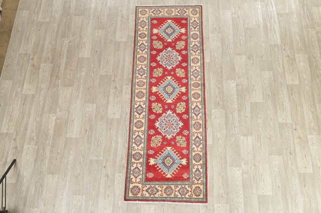 Pakistani Kazak Oriental Traditional Wool Hand Made Runner Rug, Red, 7 ...