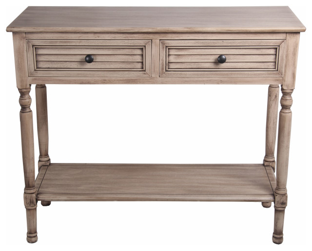 Transitional Wooden Console Table with 2 Louvered Front Drawers, Brown ...