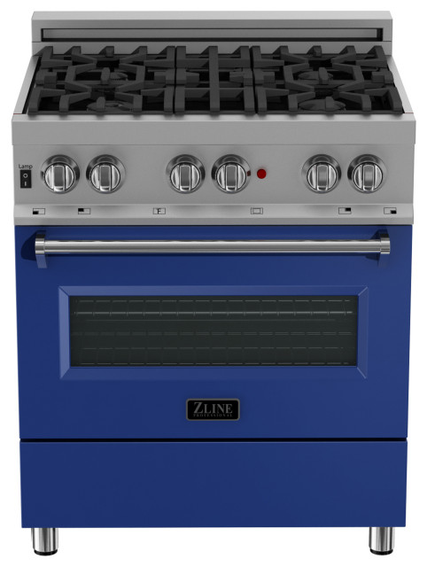 ZLINE 30" Dual Fuel Range, DuraSnow With Blue Matte Door RAS-BM-30 ...