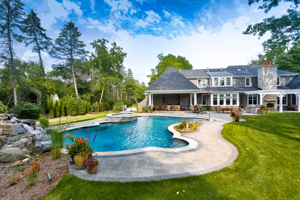 Naperville, IL Freeform Swimming Pool with Raised Hot Tub - Traditional ...