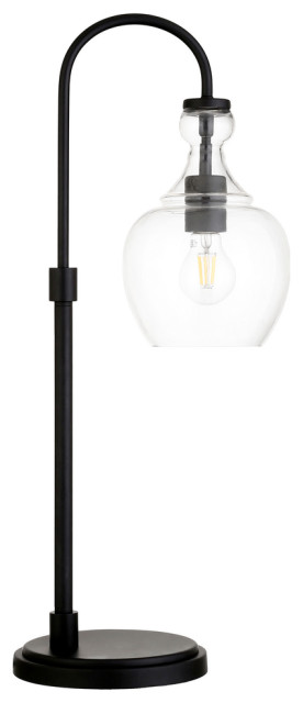 27" Black Metal Arched Table Lamp With Clear Dome Shade - Transitional ...