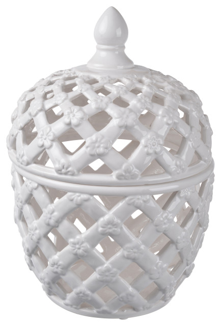 White Lidded Jar - Traditional - Decorative Jars And Urns - by R16 HOME ...